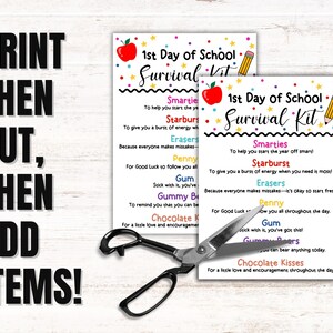 Back to School Survival Kit Tags Printable 1st Day of School Welcome ...