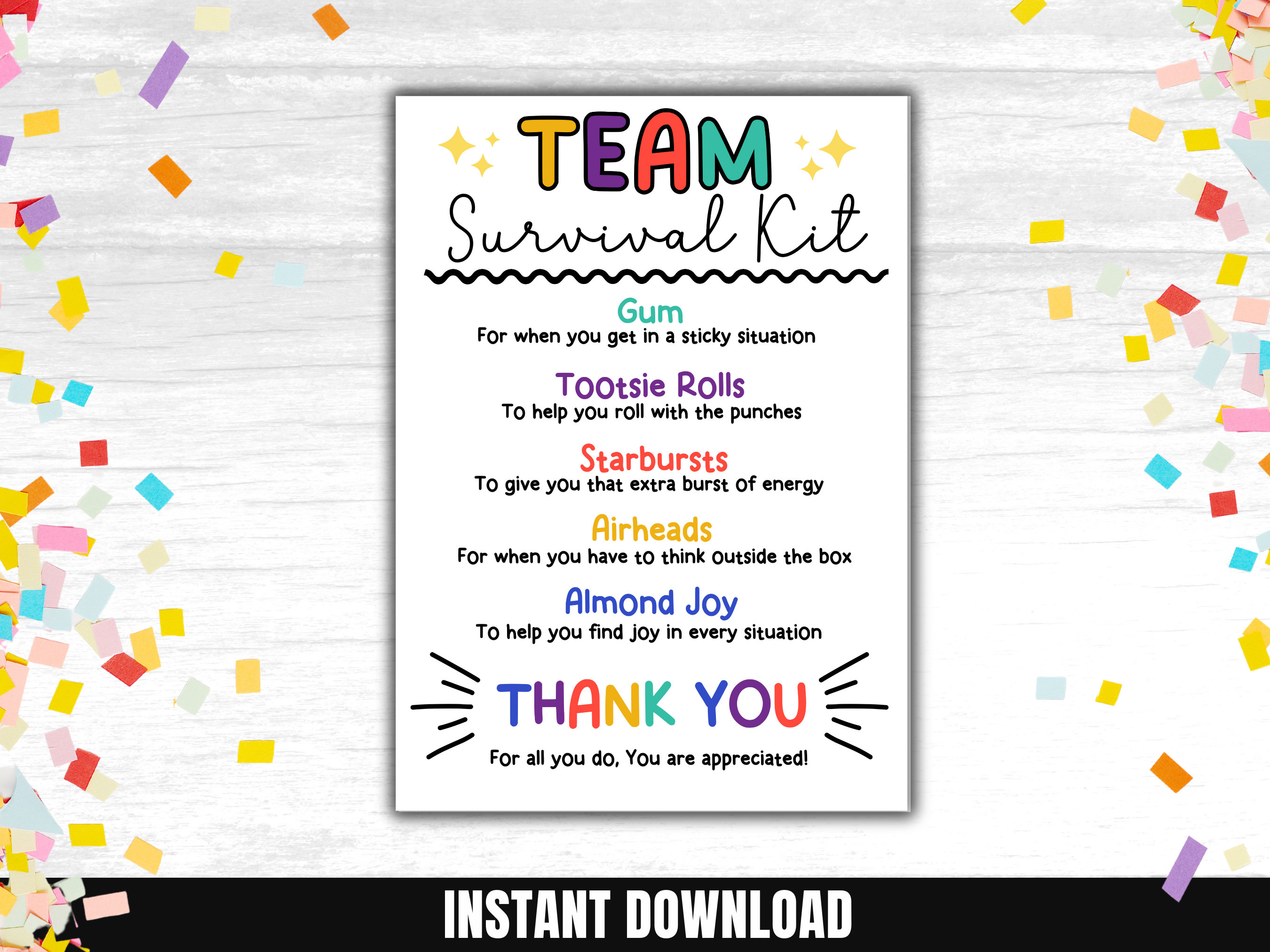 Team Survival Kit Gift Tags Printable Employee Welcome Gift Survival ...
