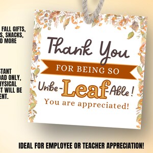 Employee Appreciation Fall Printable Thank You Tag Staff Recognition ...