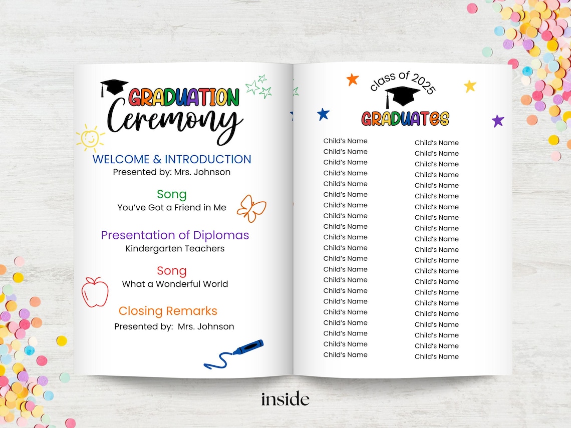 Editable Kindergarten Graduation Ceremony Program– Prek & Preschool ...