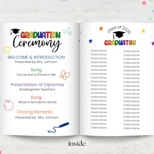 Editable Kindergarten Graduation Ceremony Program– Prek & Preschool ...