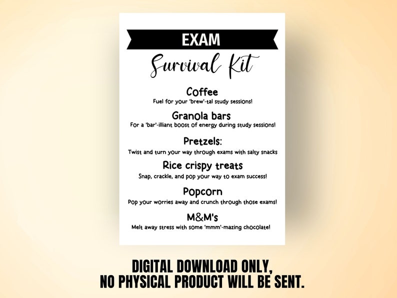 Exam Survival Kit Gift Printable Exam Prep Survival Gift Final Exam ...