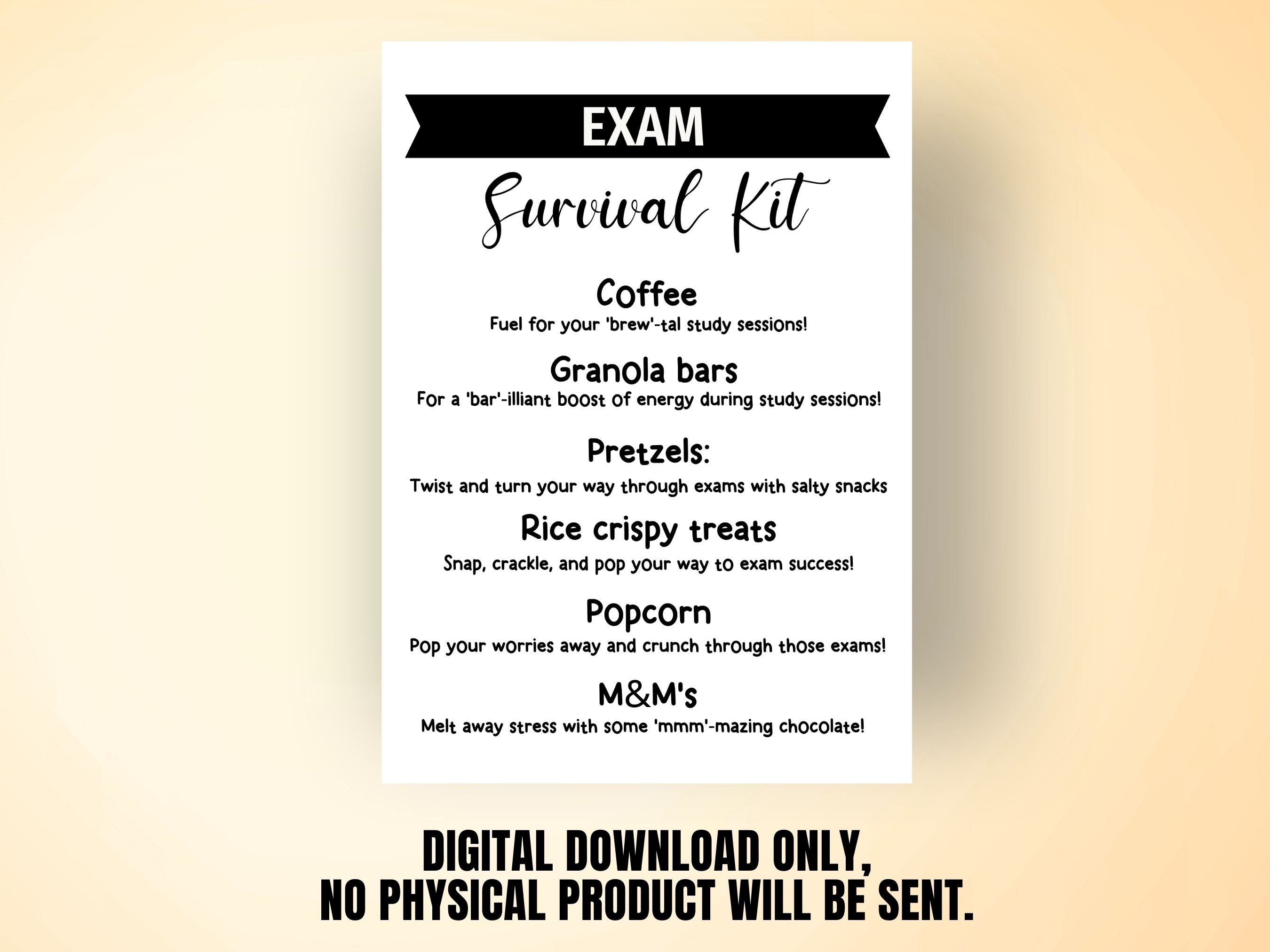 Exam Survival Kit Gift Printable Exam Prep Survival Gift Final Exam ...