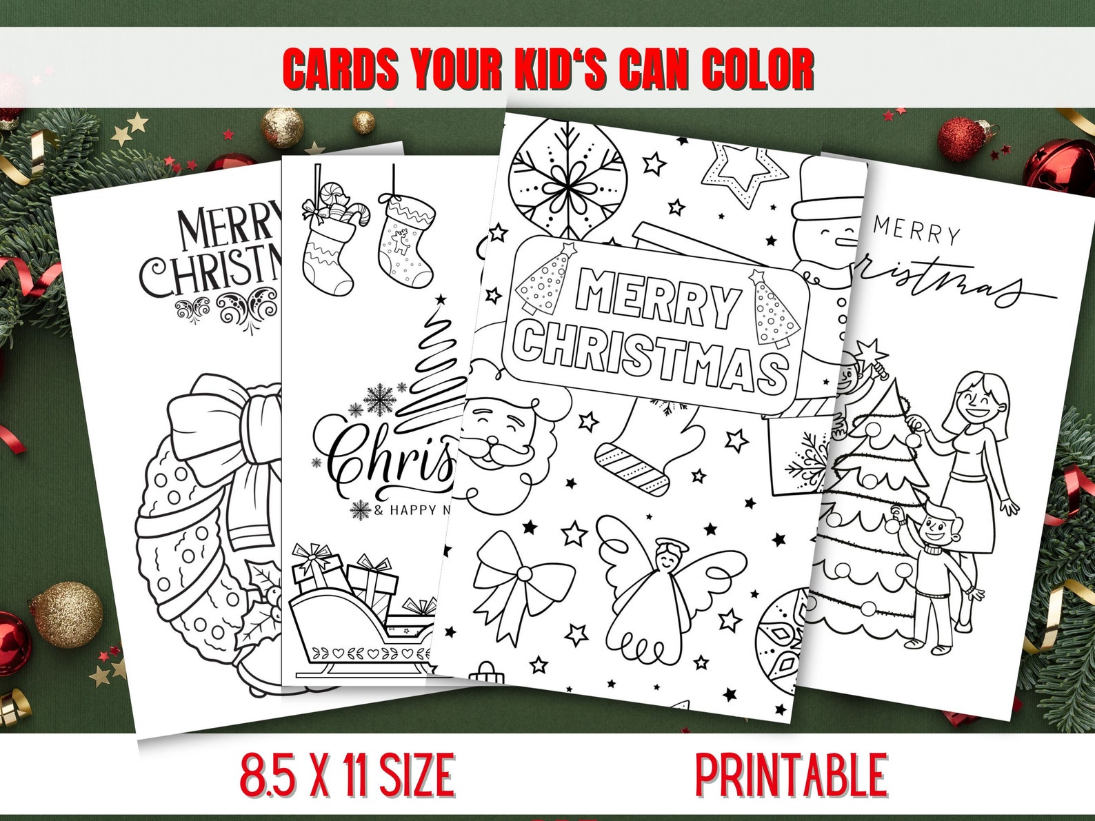 Printable Christmas Cards for Kids to Color, Christmas Coloring Cards ...