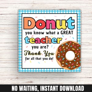 Teacher Donut Appreciation Gift Tag Donut Teacher Tags Thank You ...