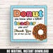 Teacher Donut Appreciation Gift Tag Donut Teacher Tags Thank You ...