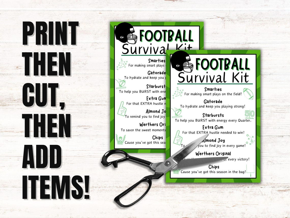 Football Survival Kit Gift Tags Printable Football Team Tags Football ...