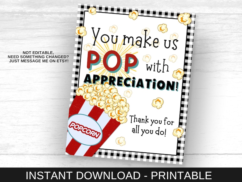 Popcorn Appreciation Sign Printable Snack Bar Sign Popcorn Teacher Sign ...