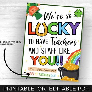 St. Patrick's Day Teacher & Staff Appreciation Sign Printable Teacher ...