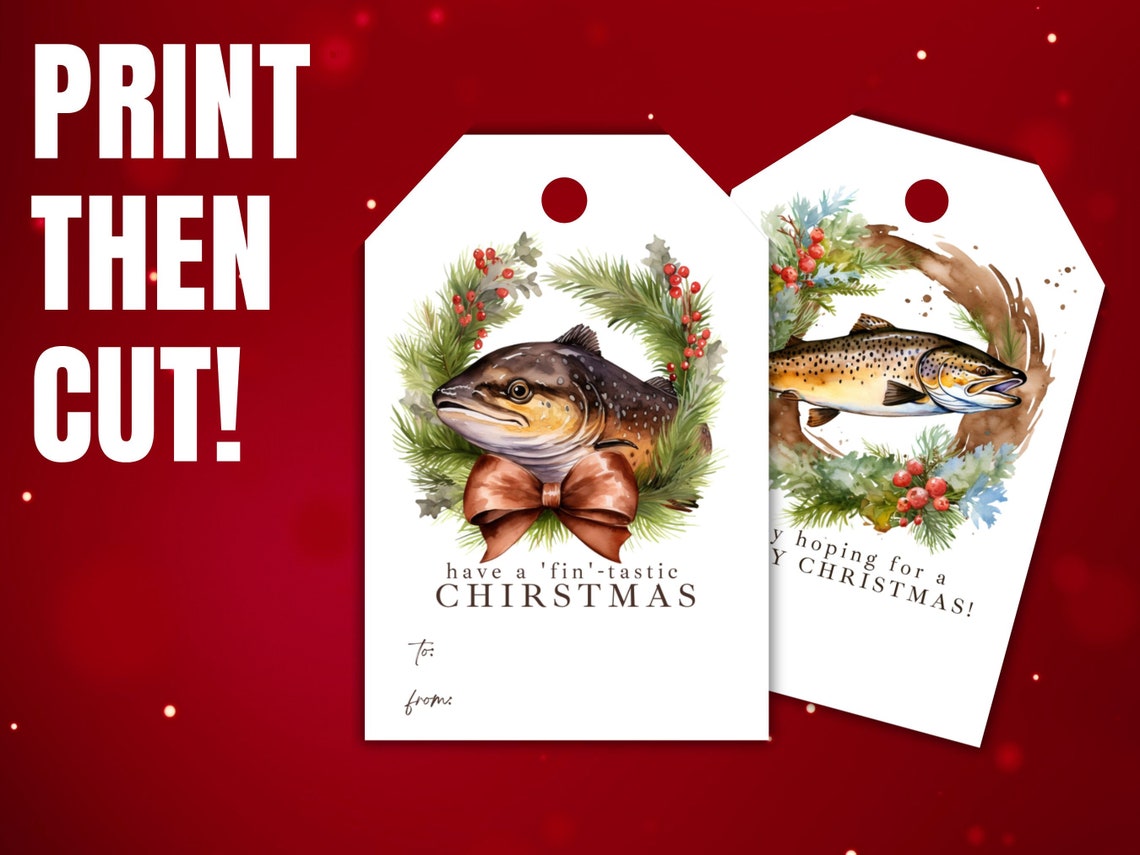 Christmas Gift Tags for Fisherman, Fish Christmas Gift Tags, Fishmas ...