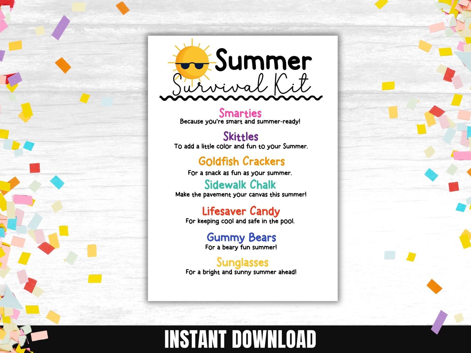 Student Gift From Teacher Summer Survival Kit Printable End of School ...