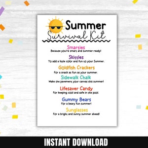 Student Gift From Teacher Summer Survival Kit Printable End of School ...