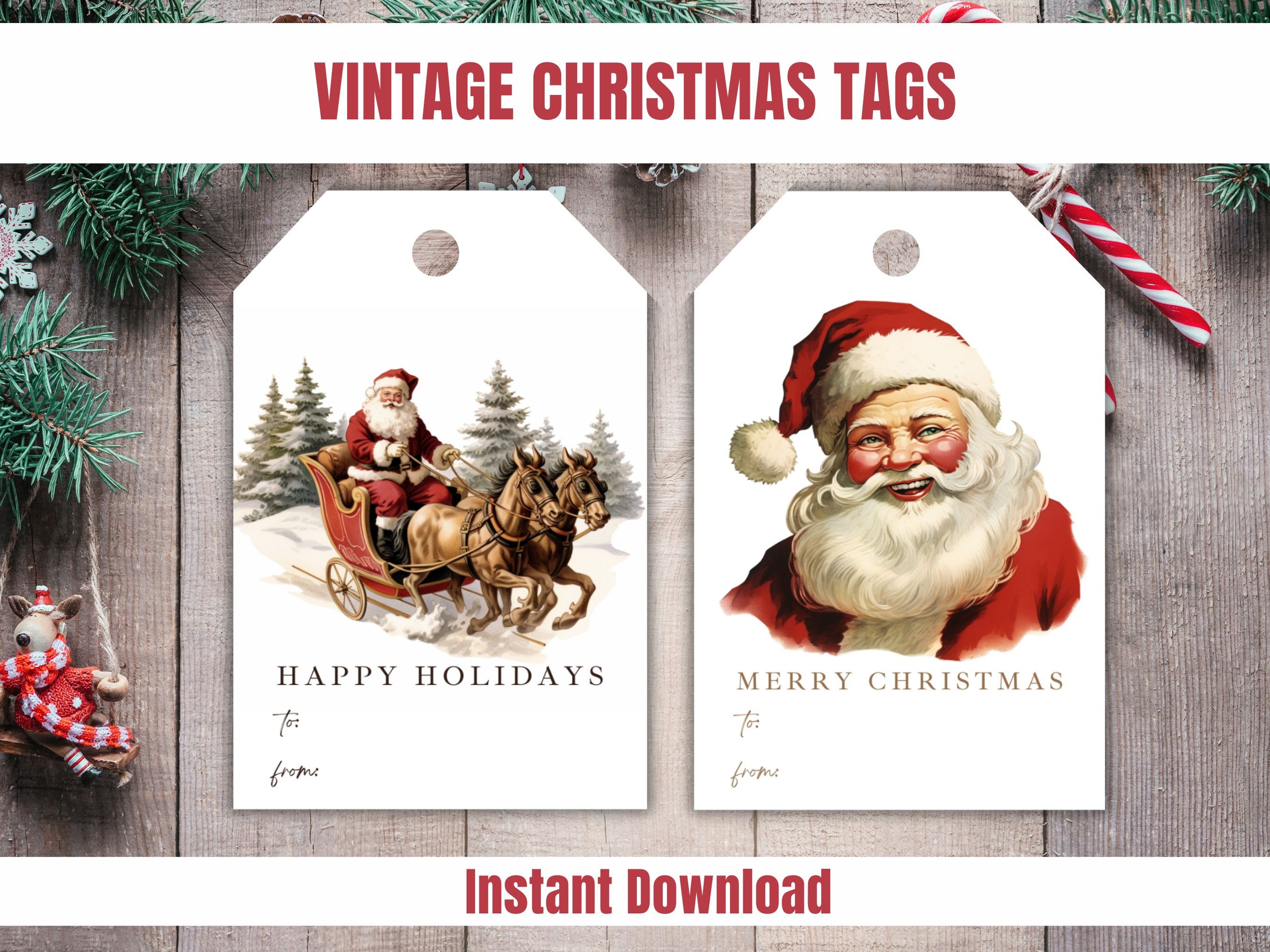 Santa Christmas Gift Tags Printable, Santa Christmas Vintage Tags ...