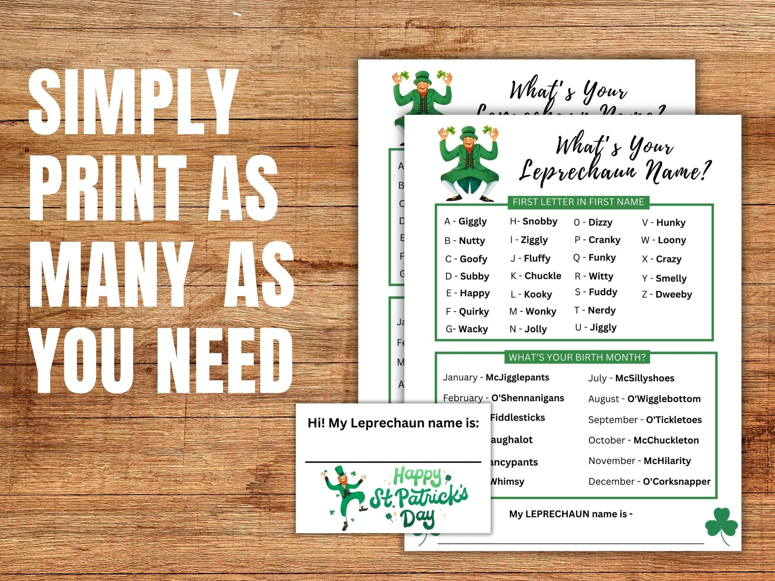 Leprechaun Name Game Printable, Funny Activity and Game for St. Patrick ...