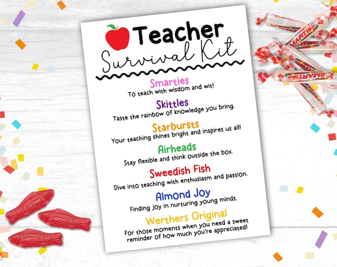 PRINTABLE Teacher's Survival Kit Tag | Instant Download | Teacher ...