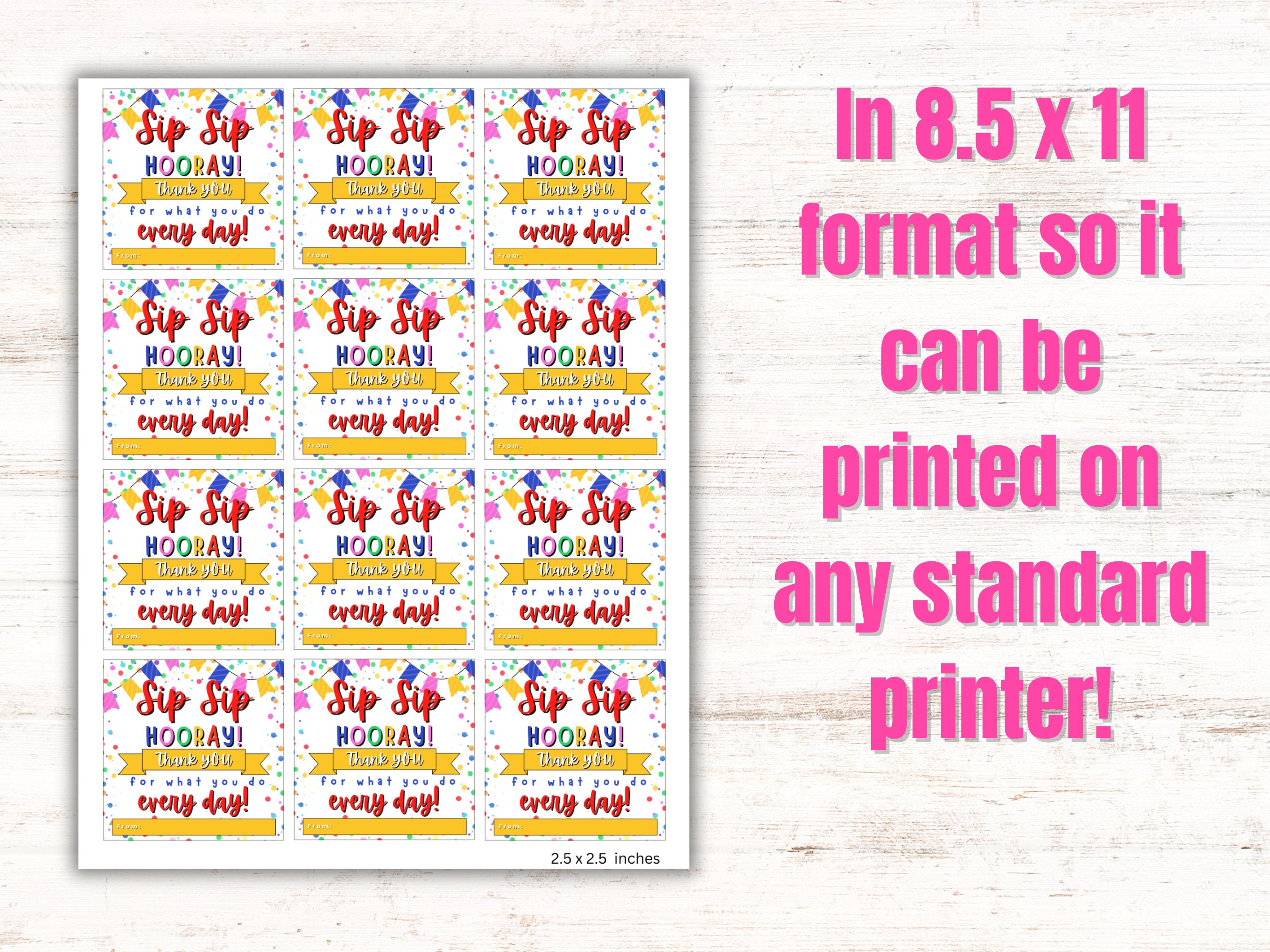 Sip Sip Hooray Appreciation Gift Tag Printable Sip Sip Hurray Teacher ...