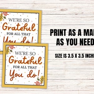 Employee Appreciation Fall Printable Thank You Tag Staff Recognition ...