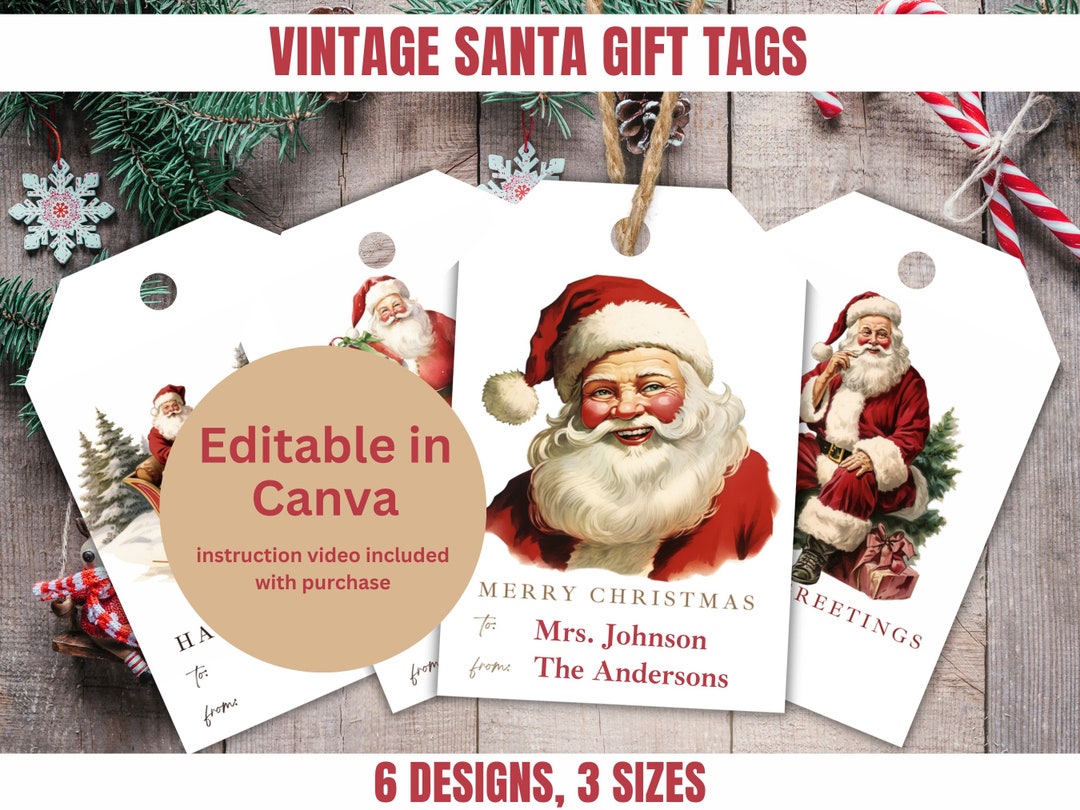Editable Santa Christmas Tag Vintage Santa Christmas Gift - Etsy