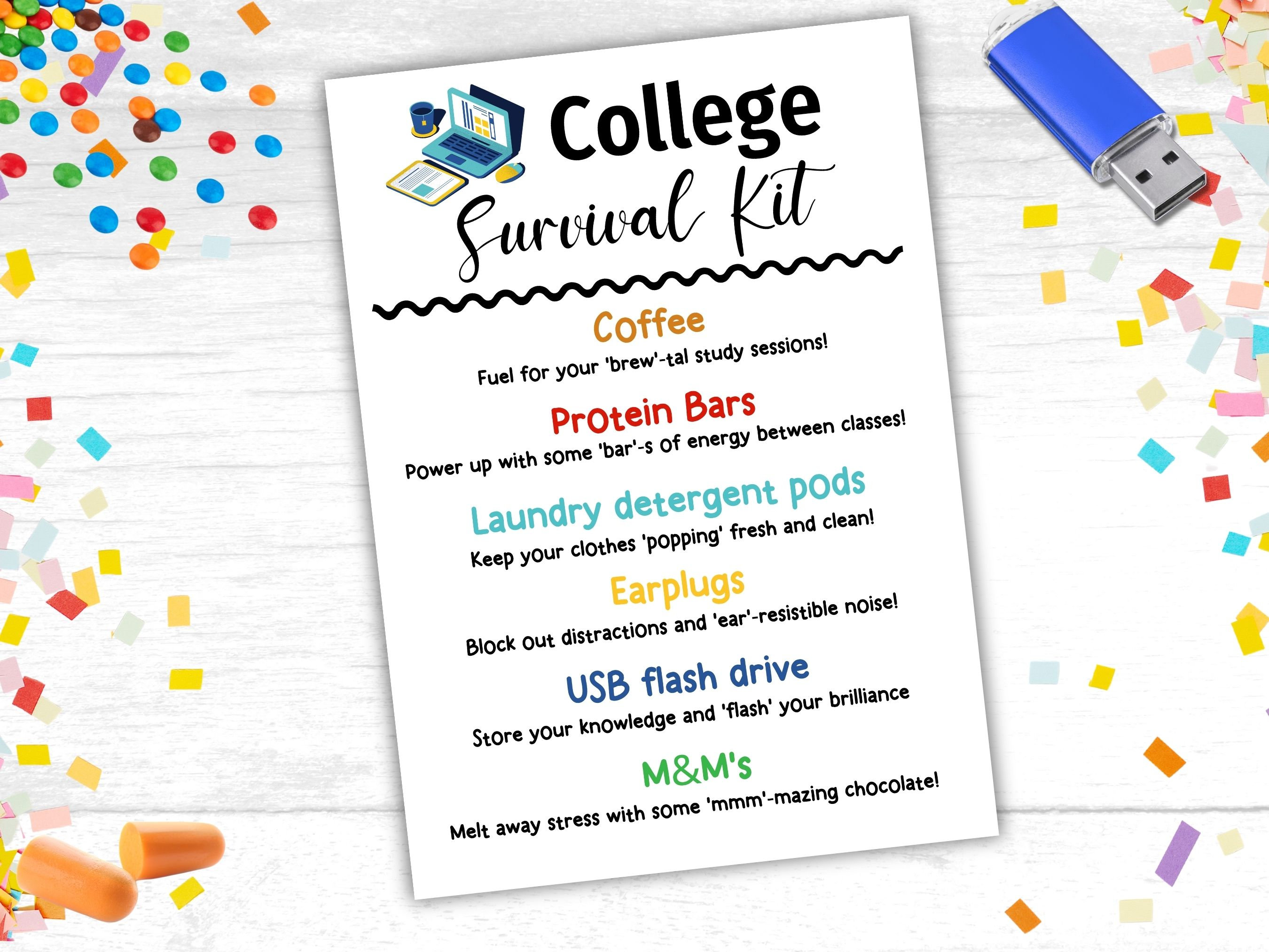 College Survival Kit Gift Tags Printable College Survival Kit ...