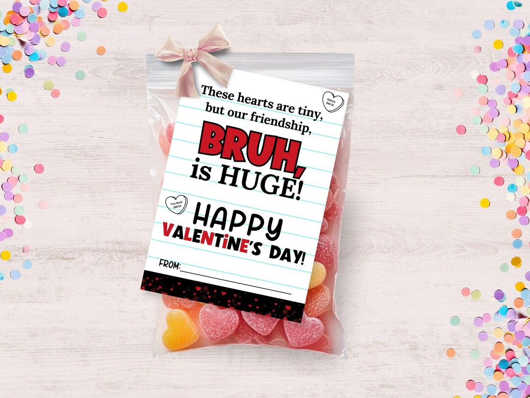 Bruh Valentine Tags for Teens and Tweens, Funny Printable Candy Hearts ...