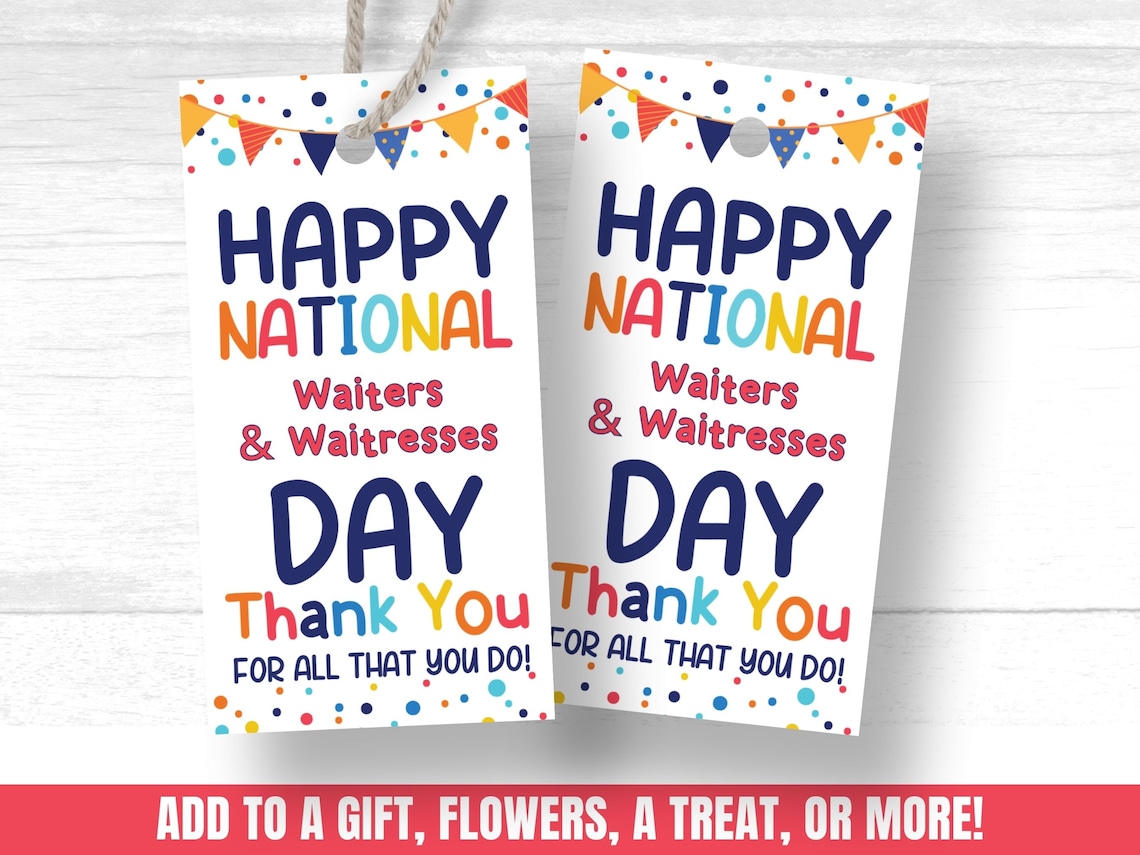 National Waiters and Waitresses Day Gift Tag Printable Thank You Tag ...
