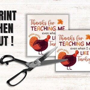 Thanksgiving Teacher Gift Tags Thankful for You Teacher Tag Turkey ...