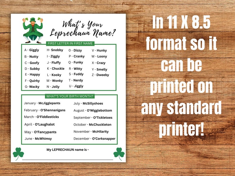 Leprechaun Name Game Printable, Funny Activity and Game for St. Patrick ...