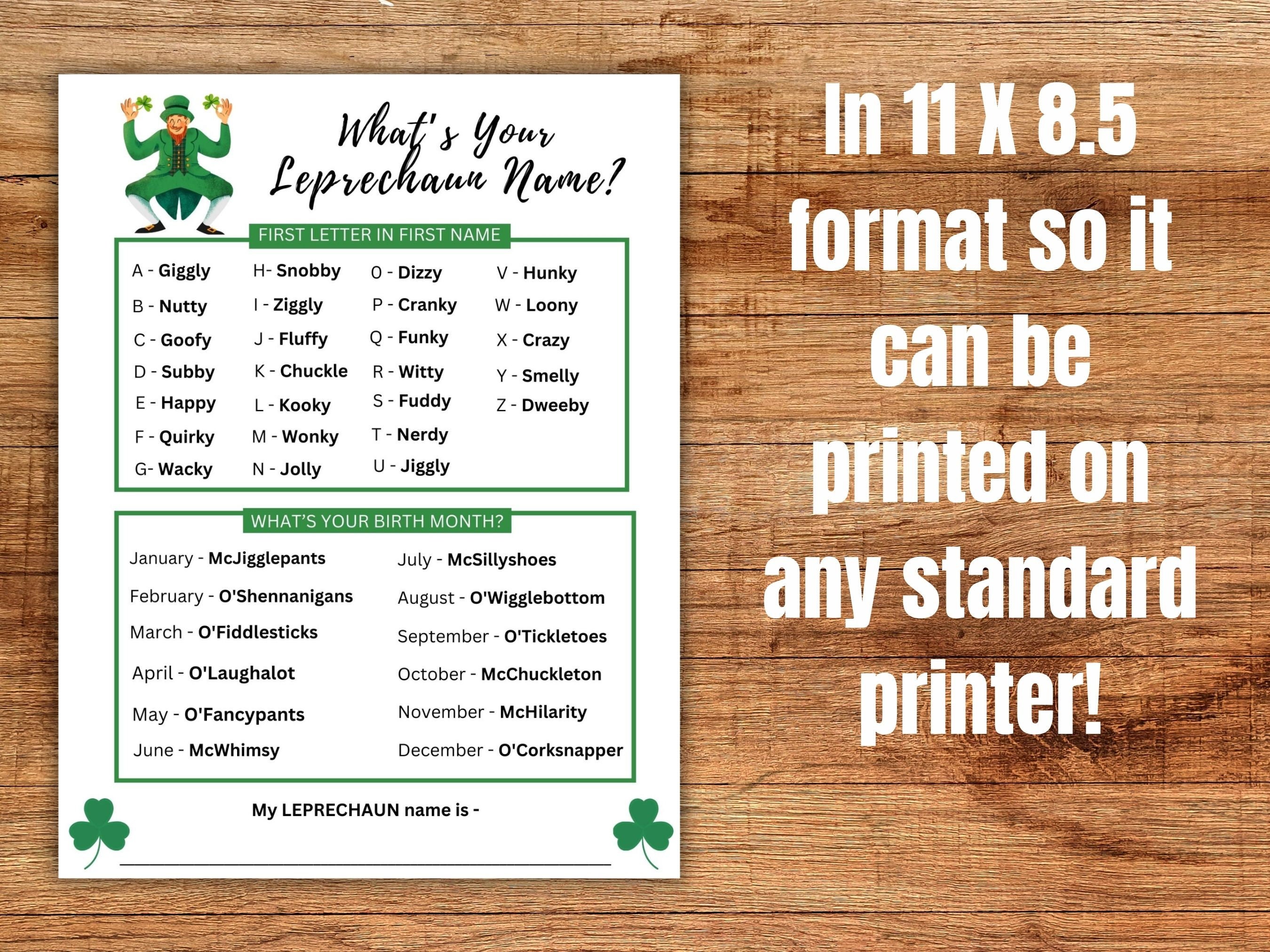 Leprechaun Name Game Printable, Funny Activity and Game for St. Patrick ...