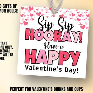 Valentine Sip Sip Hooray Valentines Cup Tag Teacher Appreciation ...
