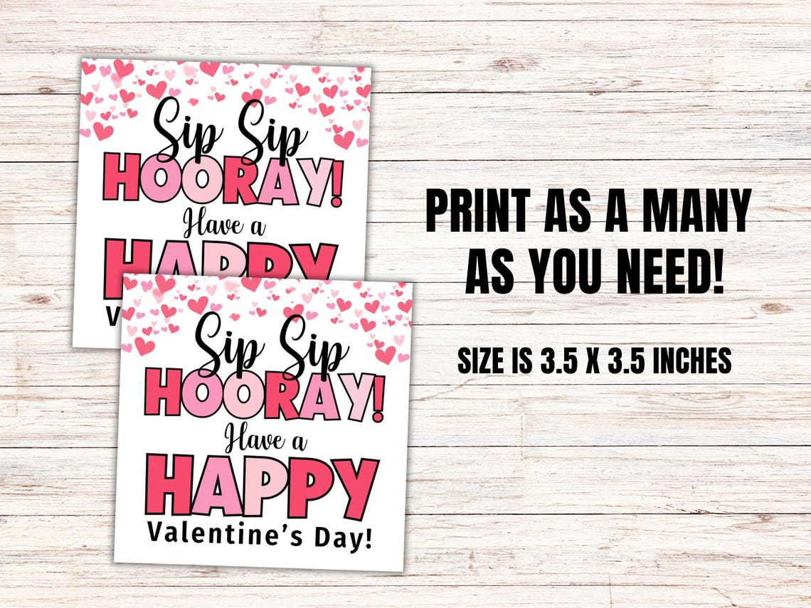 Valentine Sip Sip Hooray Valentines Cup Tag Teacher Appreciation ...