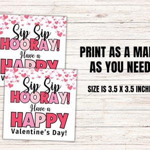 Valentine Sip Sip Hooray Valentines Cup Tag Teacher Appreciation ...