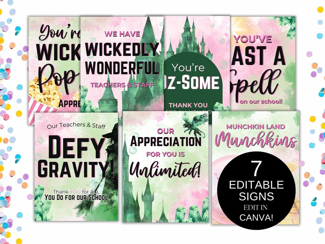 Wicked Teacher Appreciation Editable Sign Bundle Theme Ideas Weekly ...