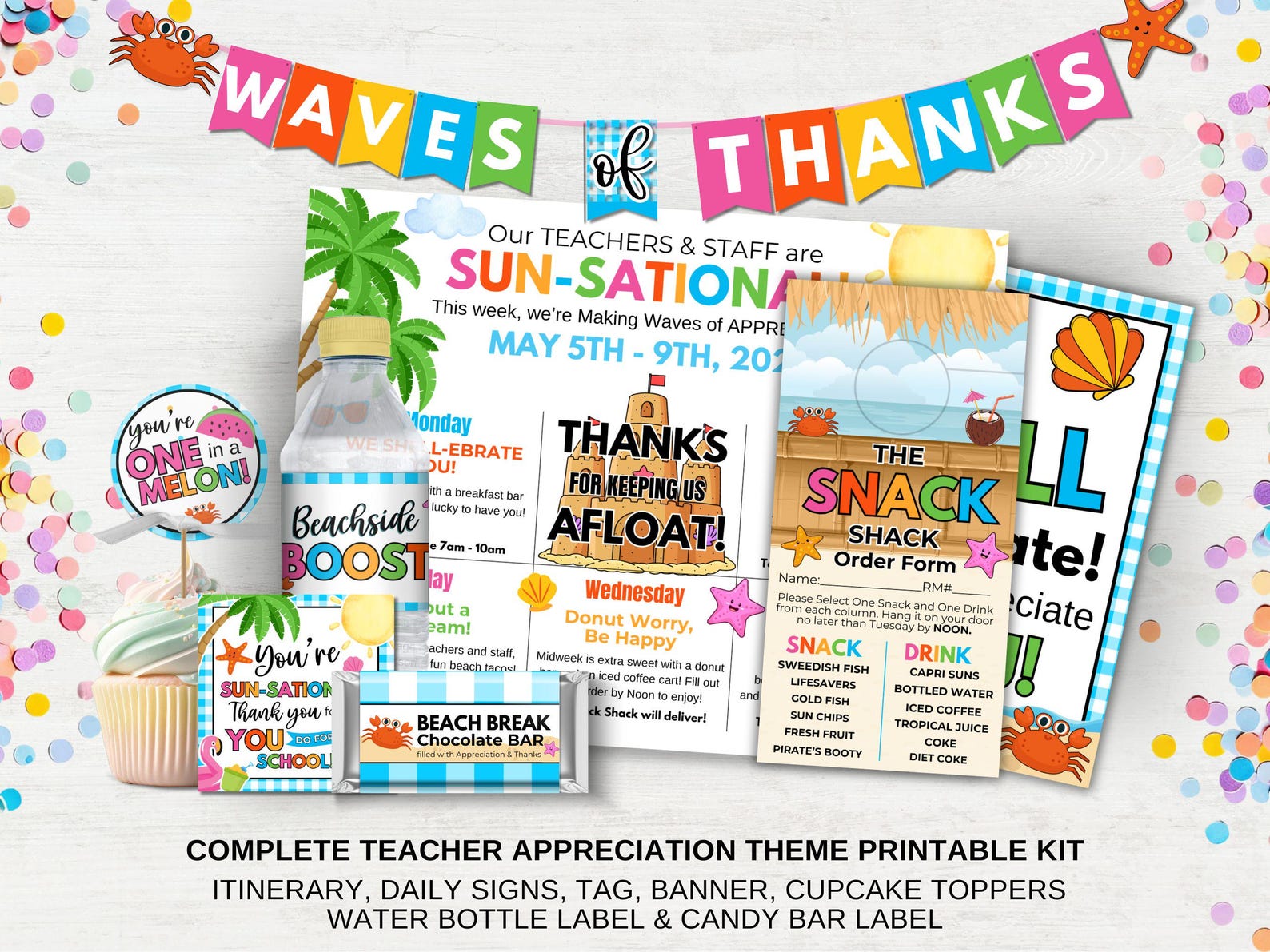 Beach Teacher Appreciation Week Bundle Theme Ideas Editable Teacher ...