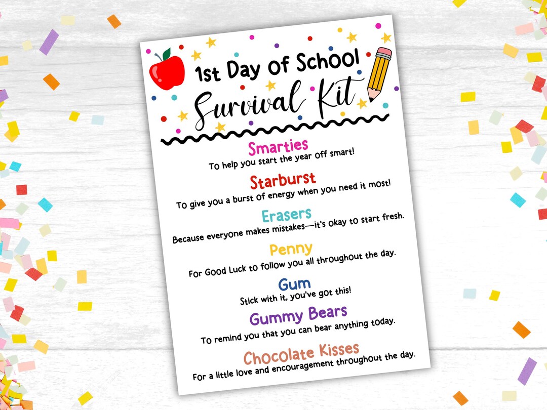 Back to School Survival Kit Tags Printable 1st Day of School Welcome ...