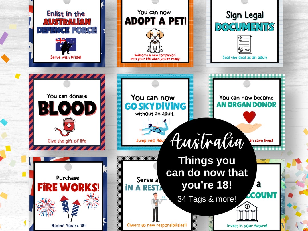 18th Birthday Australia Tag Set 18 Things You Can Do When You Are 18 ...