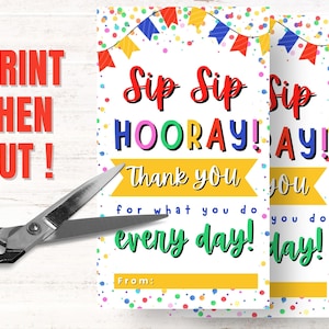 Sip Sip Hooray Appreciation Gift Tag Printable Sip Sip Hurray Employee ...