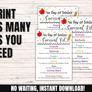 Back to School Survival Kit Tags Printable 1st Day of School Welcome ...
