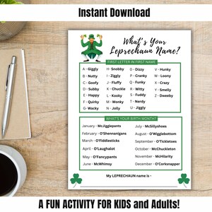 Leprechaun Name Game Printable, Funny Activity and Game for St. Patrick ...