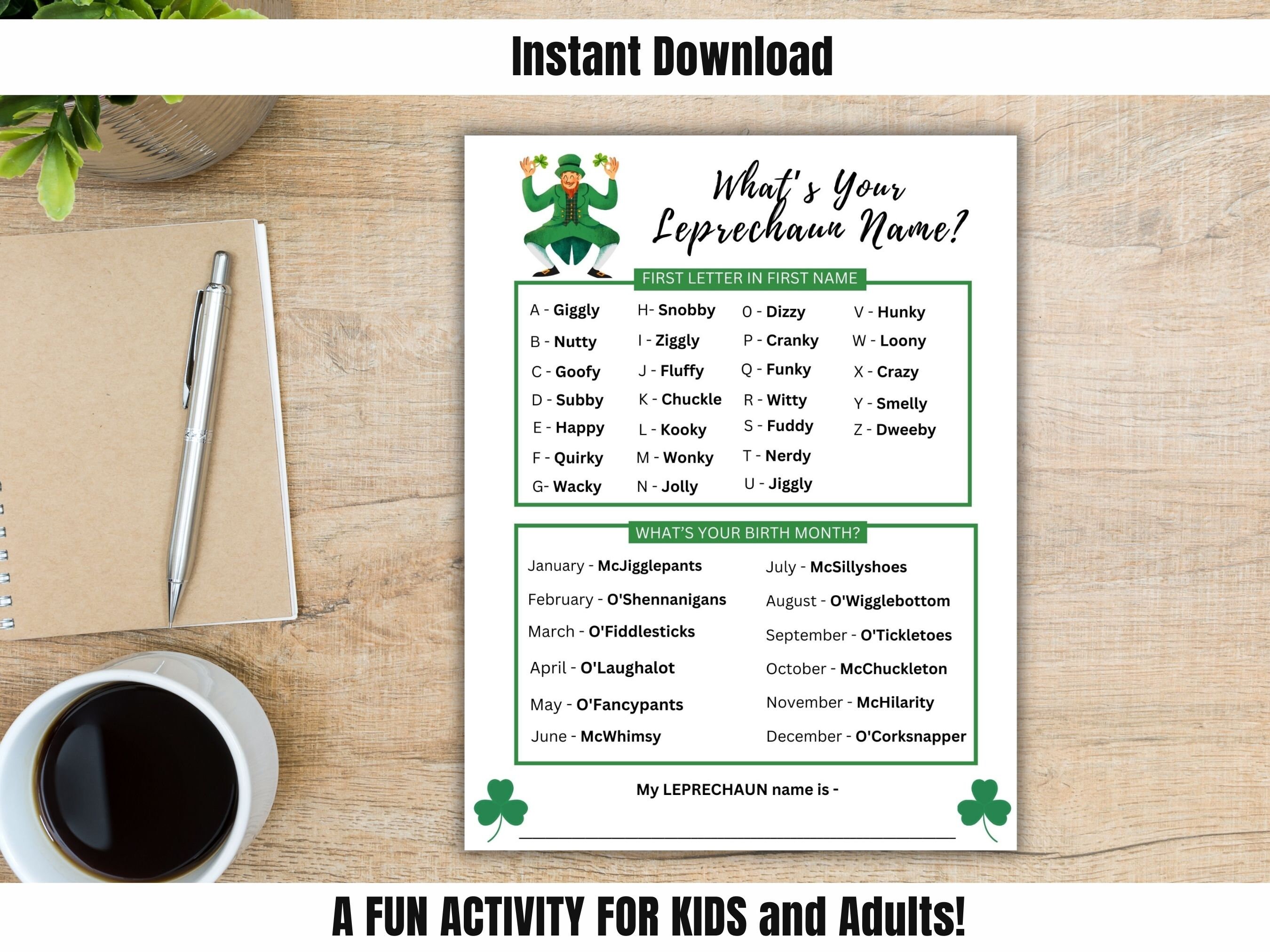 Leprechaun Name Game Printable, Funny Activity and Game for St. Patrick ...