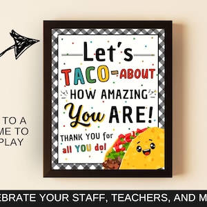 Teacher Appreciation Taco Bar Printable Taco Sign Employee Appreciation ...