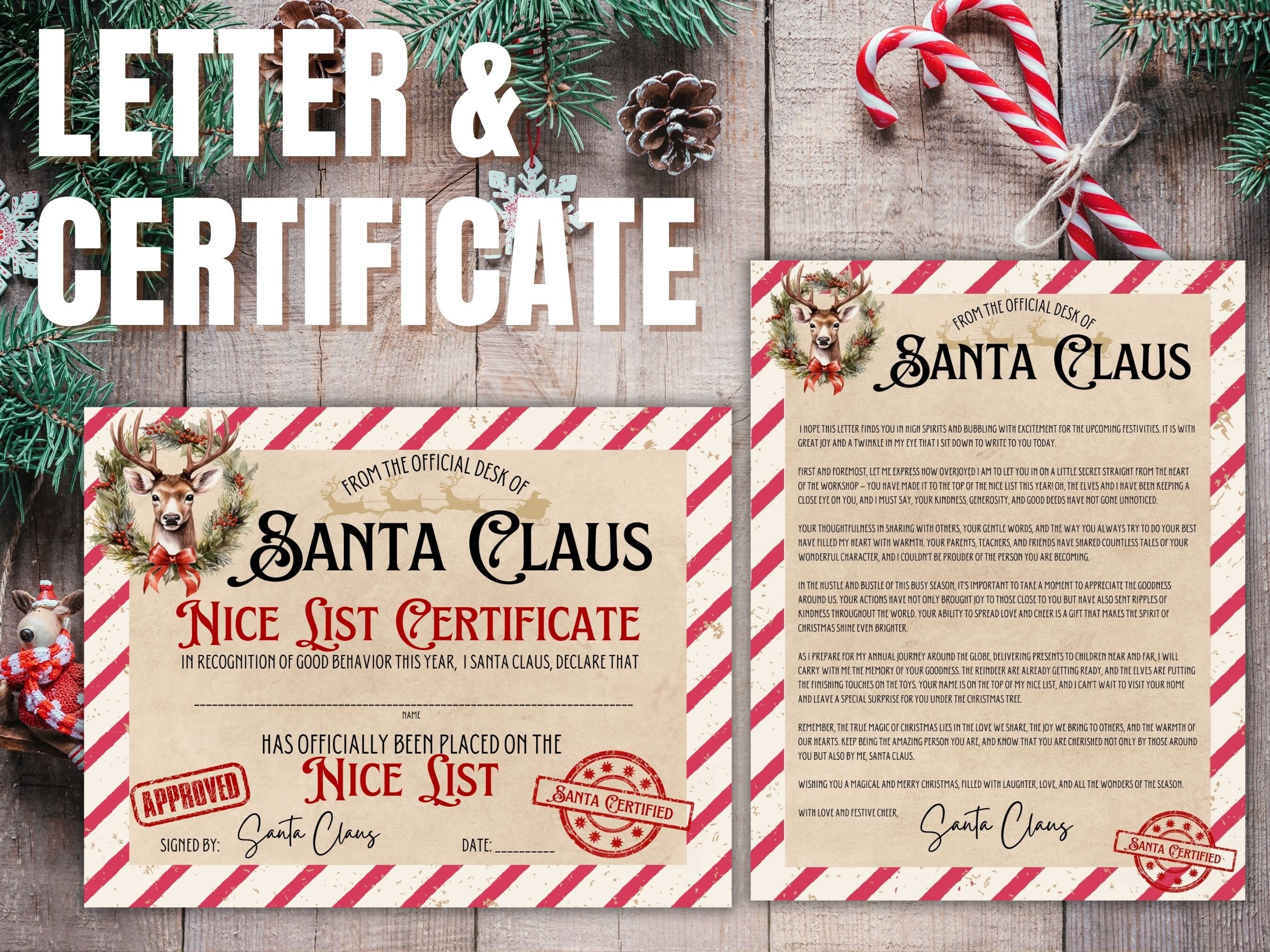 Official Letter From Santa Claus Nice List Certificate, Bundle North ...