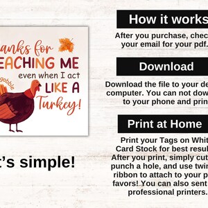 Thanksgiving Teacher Gift Tags Thankful for You Teacher Tag Turkey ...