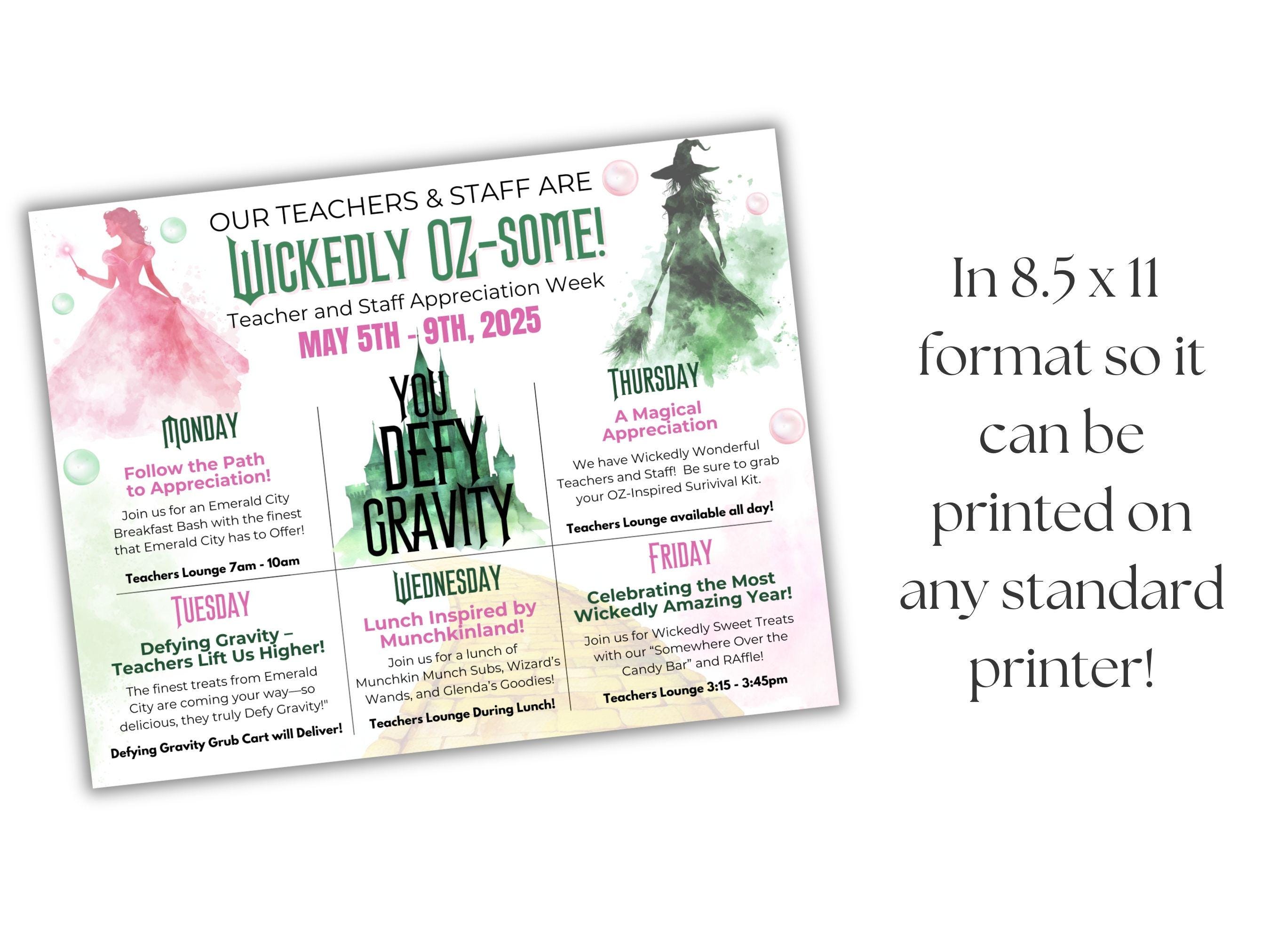 Wicked Teacher Appreciation Week Theme Ideas Editable Teacher Itinerary ...