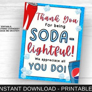 Soda Appreciation Sign Printable Pop & Soda Sign Teacher Appreciation ...