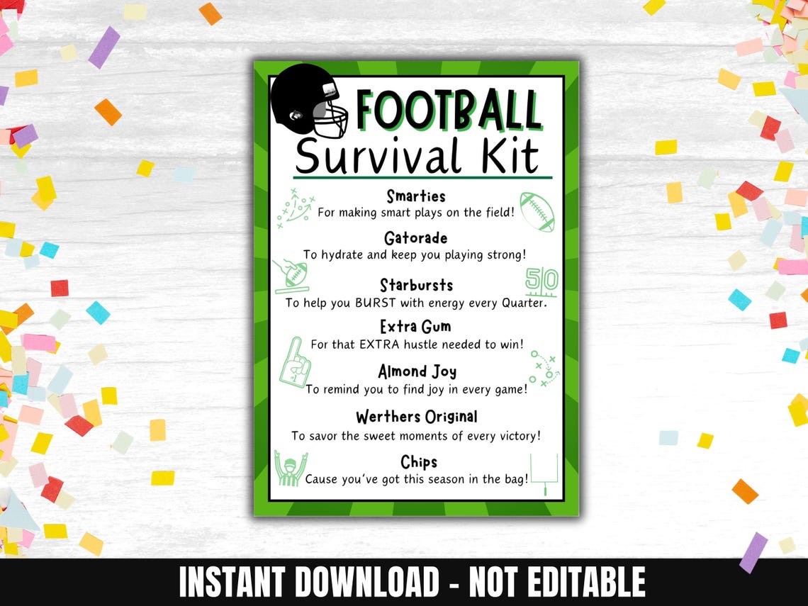 Football Survival Kit Gift Tags Printable Football Team Tags Football ...