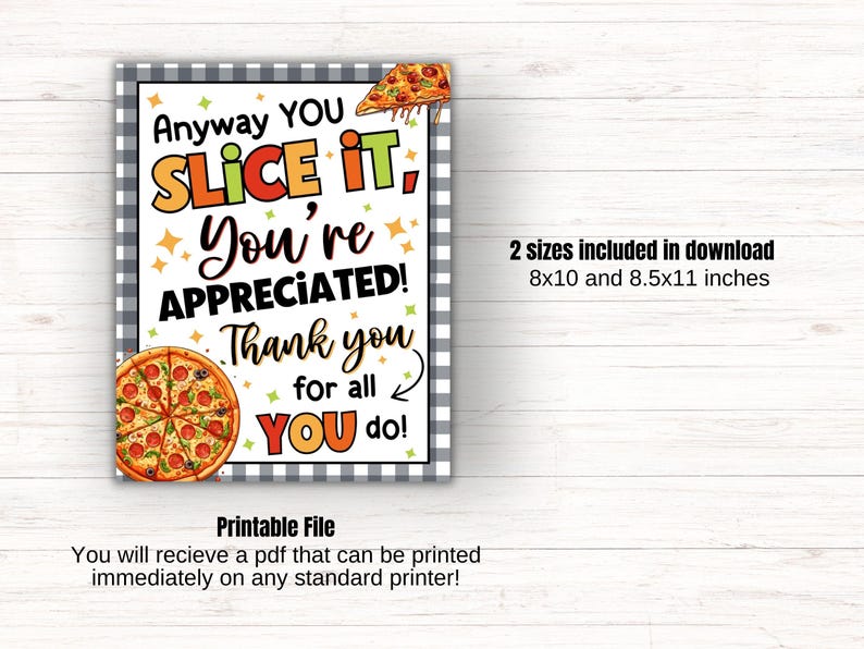 Teacher Appreciation Pizza Sign Printable Pizza Employee Appreciation ...