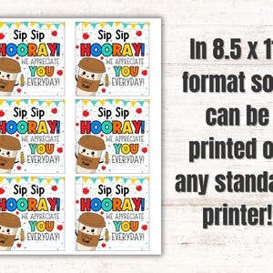 Teacher Appreciation Tag Drink Sip Sip Hooray Coffe Printable Sip Sip ...