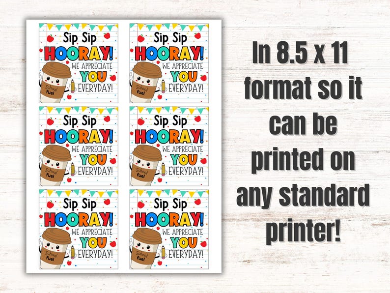 Teacher Appreciation Tag Drink Sip Sip Hooray Coffe Printable Sip Sip ...