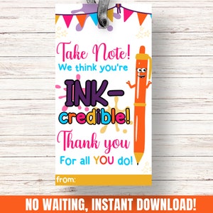 Pen Thank You Gift Tag Teacher Staff Appreciation Week Gift Tag ...
