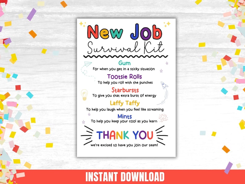 New Employee Survival Kit Printable Employee Welcome Gift New Job ...